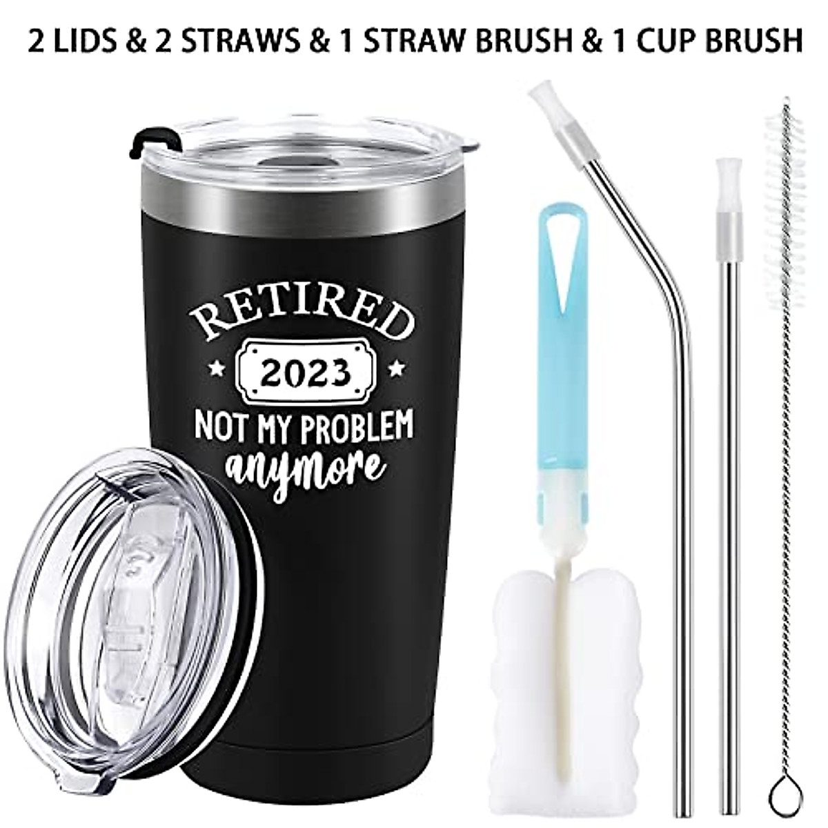Gtmileo 2023 Retirement Gifts for Men, Retired 2023 Not My Problem Stainless Steel Insulated Travel Tumbler, Retirement Gifts for Men Him Coworkers Office Friends Colleague Teacher Dad(20oz, Black)