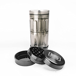 Free Boy 2.8’‘Large Aluminium Herb Grinder Transparent Cone Loader & Stasher 3 in 1,One or Six Cone Filling at time Convenient, Durable Grinders, Grind and Stash Spice（Broom& Brush) Black