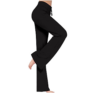 Womens Wide Leg Yoga Leggings Drawstring Elastic High Waist Gym Sports Tights Pant Workout Casual Loose Trousers