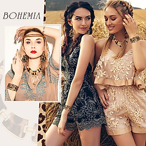 Junkin 3 Pieces Bohemia Leopard Jewelry Set Multilayer Leather Cuff Bracelet Leopard Print Earrings Leopard Print Necklace Collar Bib for Women