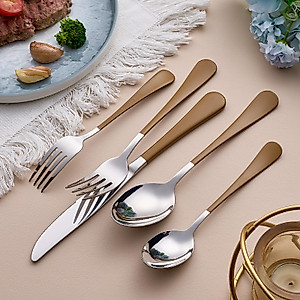 MDEALY 20-Piece Brown Silverware Set for 4, 18/0 Stainless Steel Flatware Cutlery Utensils Set, Include Dinner Knives,Dinner Forks,Dinner Spoons,Salad Forks,Teaspoons,Dishwasher Safe