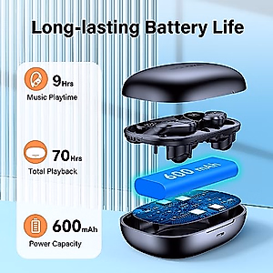 Wireless Earbuds Bluetooth Headphones 70hrs Playback Ear Buds IPX7 Waterproof with Wireless Charging Case & Dual Power Display Over-Ear Stereo Bass Earphones with Earhooks for Sports/Workout/Running