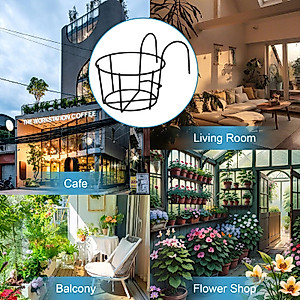 Leoenir 4 Pack Round Hanging Railing Planters - Metal Flower Pot Holder for Balcony and Fence （Black）