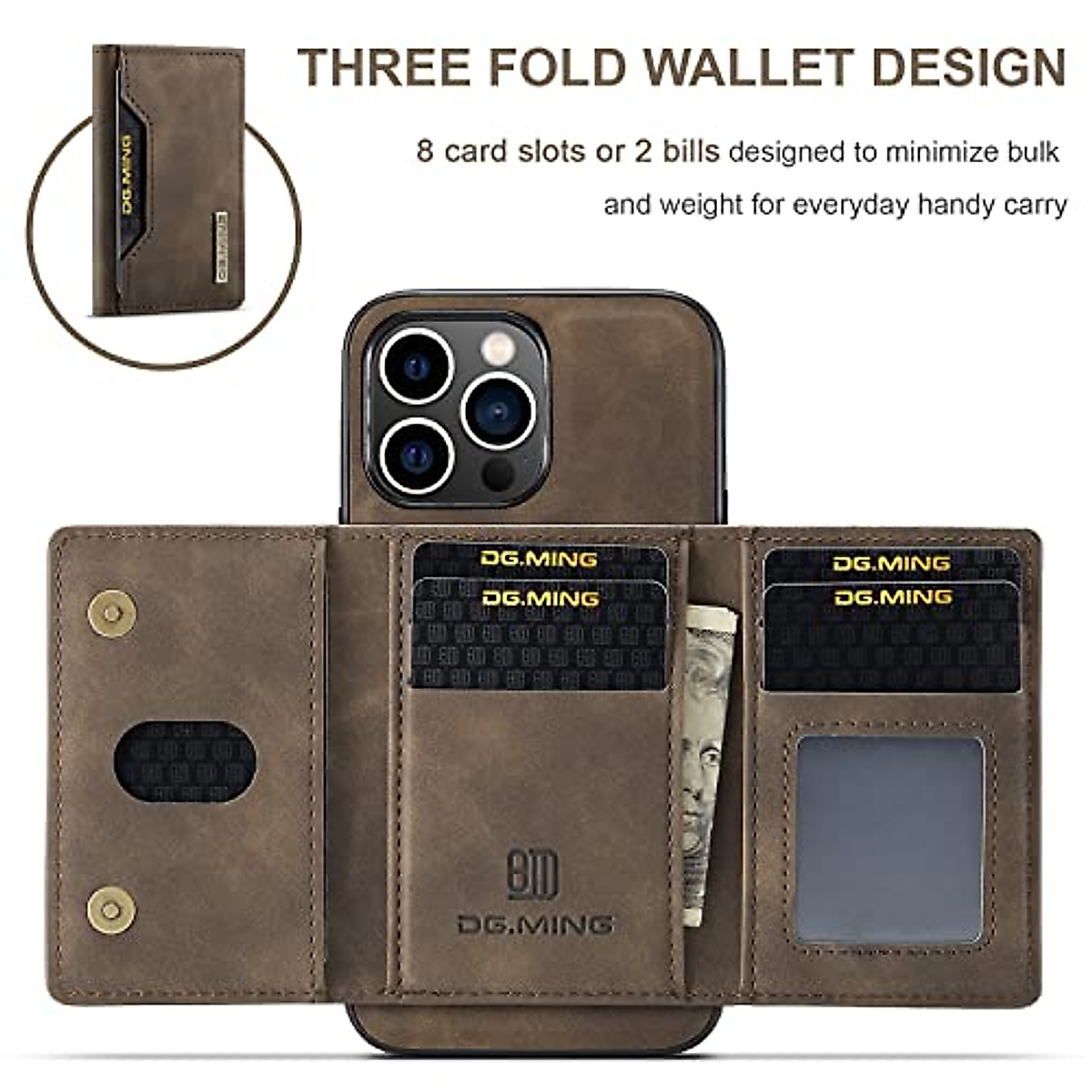 ZCDAYE Wallet Case for iPhone 13 Pro Max Case,iPhone 13 Pro Max (6.7 inches) Case, iPhone 13 Pro Max Leather Case with Removable Card Holder - Khaki