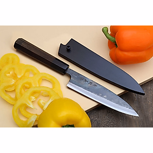 Yoshihiro Mizu Yaki Blue High Carbon Steel #1 Kurouchi Petty Japanese Utility Knife Shitan Handle (6'' (150mm) & Saya)