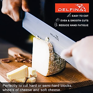 DELFINA 15 Inch Double Handle Cheese Knife with Blade Protector, Stomatal Blade with 5" Plastic Comfortable Handles, Cheese Knife for Cheese,Cakes,Vegetables,Butter,Soaps