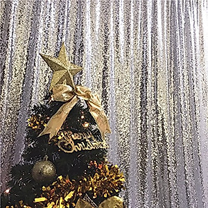 TRLYC Shiny Sequin Backdrop Curtains for Wedding Party Decor (2 Panels, W2 x H8FT,Sliver)