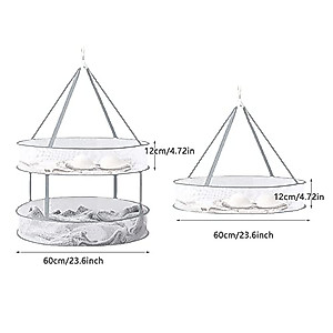 UtySty 2 Pack Drying Rack Clothing Collapsible Laundry Basket 23'' Folding Hanging Dry Net Mesh Dryer with Hook for Clothes Drying Household Lingerie Sweater Blouse Herb (1Tier+2Tier)