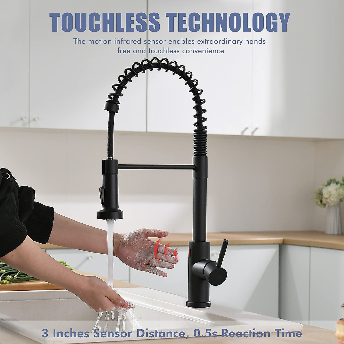 GIMILI Matte Black Touchless Kitchen Faucet Motion Sensor Kitchen Faucets with Pull Down Sprayer Single Handle Kitchen Sink Faucet