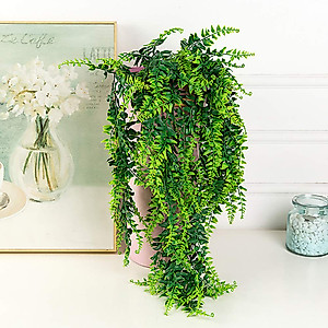 YYaaloa Fake Plants Artificial Hanging Plants 2-Pack 31.5Inch Boston Fern Fake Leaves Greeny Chain Wall Home Room Garden Wedding Garland Outside Decoration Patio Decor (2-Pack Boston Fern)