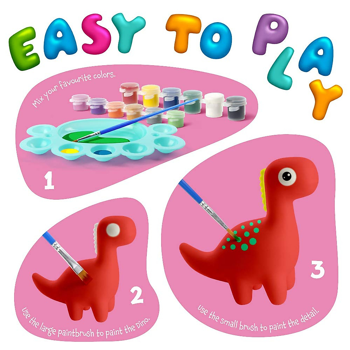 XX Dino Squishy Painting Kit Paint 4 Large Dino Squishies Color Your Own Squishy with Puffy Paint Make Your Own, DIY Squishies Kit, Dinosaur Toys - Arts and Crafts Gifts for Kids, Boys & Girls