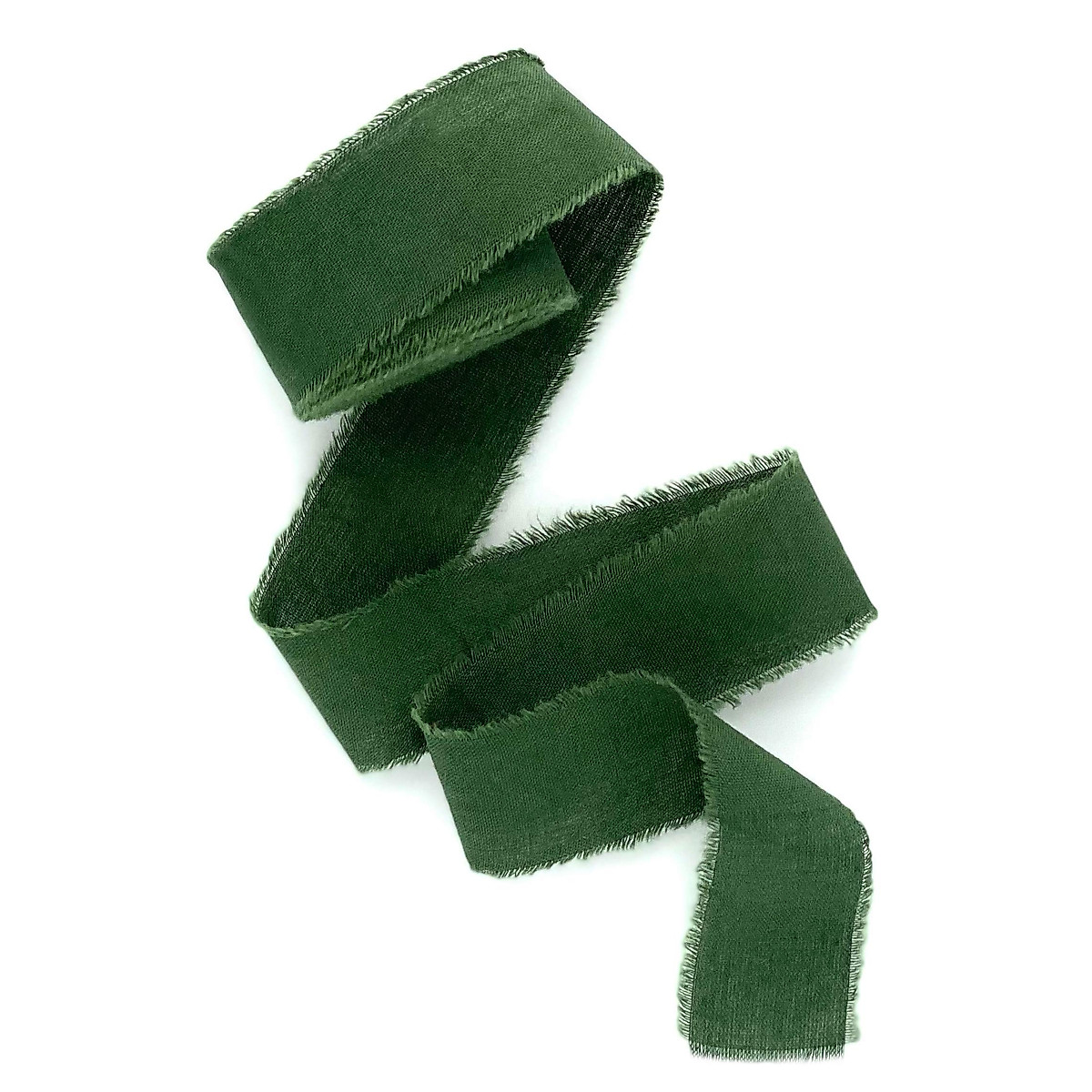Dark green 1 inch wide 5 yds frayed edges handmade cotton ribbon hand dyed for Rustic wedding invitation ties favors gift wrapping Party decor bows Florist Bouquet supplies Flat lay props