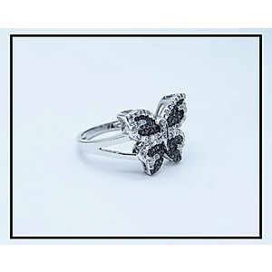 Dazzlingrock Collection 0.24 Carat (Cttw) Sterling Silver Round Black & White Diamond Butterfly Cocktail Ring 1/4 CT, Size 5.5