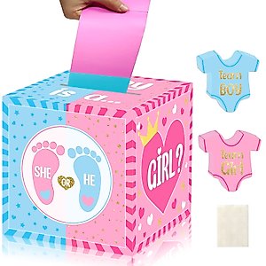 hongpar Baby Gender Reveal Pull Out Game , Voting Box with 60 Ballot Cards, Boy or Girl, Party Supplies,Pink and Blue