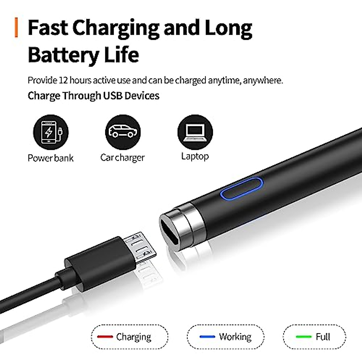 Stylus Pens for Touch Screens, Stylus Pen for iPad with Fine Point Tip & Magnetic Cap, Compatible with iPad, iPhone, Android, Tablet and Other Capacitive Touch Screen for Drawing (Black)