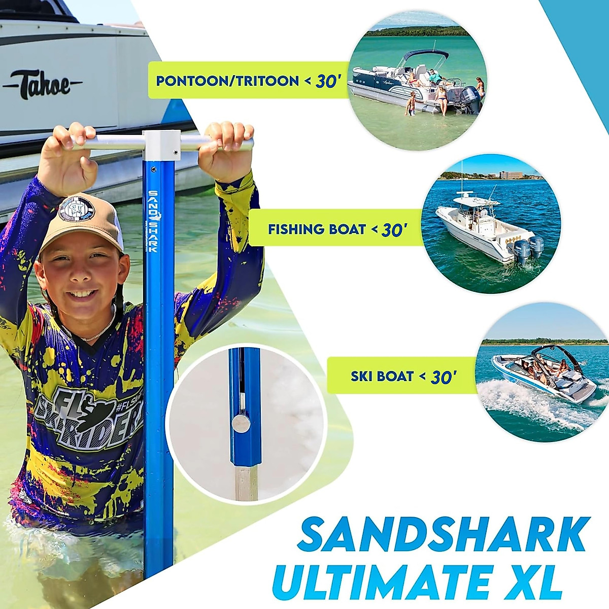 SandShark Anchor Ultimate XL - Premium Screw in Boat Anchor, Pontoon Boat Anchor, Stainless Steel Shallow Water Anchor Pole, Sand Anchor 41"-62" w/Case - Essential Boat Accessories.
