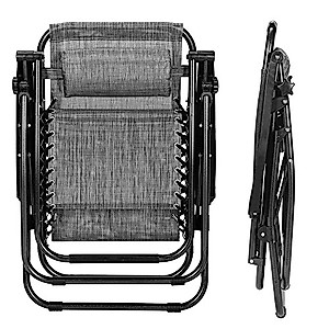 Idealchoiceproduct 2-Pack Zero Gravity Outdoor Lounge Chairs Patio Adjustable Folding Reclining Chairs with Free Cup/Drink Utility Tray & Cell Phone Holder - Grey Color, 2pcs