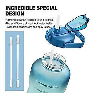 EYQ 128oz Leak-Proof Gallon Water Bottle with Removable Straw & Handle, BPA Free Drinking Large Water Jug for Fitness, Camping Sports Workouts Gym and Outdoor Activity (Pink/Green Gradient)