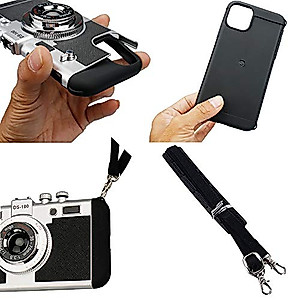 iPhone 11 Case, Awsaccy 3D Cool Unique Cute Camera Design Case PC + Silicone Cover Case with Long Strap Rope for Apple iPhone 11 6.1 inch 2019 Release (Moderate Hardness), Black