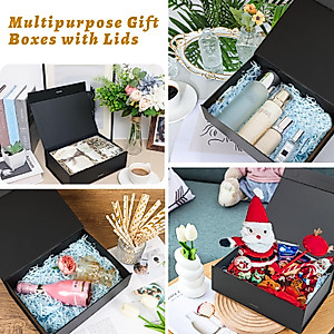 Moretoes Gift Box with Lid for Presents, 10.5x7.5x3.1 Inches Black Gift Box with Ribbon and Magnetic Closure for Valentine's Day, Mother's Day, Holidays, Birthdays