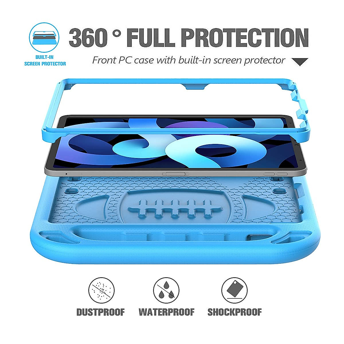 SUPNICE Kids Case for New iPad Air 5th Generation 2022, iPad Air 4th Generation 2020, iPad Air 10.9 Case with Built-in Screen Protector, EVA Shockproof Lightweight Handle Stand Kids Case, Blue