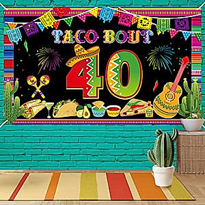 Taco Bout 40th Birthday Banner Backdrop Decorations for Men Women, Happy 40 Fiesta Mexican Cactus Birthday Party Supplies, Fiesta Mexican Theme 40 Year Old Poster Background Photo Booth Props Decor