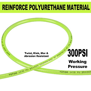 YOTOO Reinforced Polyurethane Air Hose 1/4" Inner Diameter by 100' Long, Flexible, Heavy Duty Air Compressor Hose with Bend Restrictor, 1/4" Swivel Industrial Quick Coupler and Plug, Green