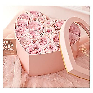 DWIPER Pink Heart Shaped Gift Boxes for Flowers Packaging with Clear Lid for Christmas, Hanukkah, Graduations, Weddings, Birthdays, Groom Gifts, Engagement Wrap Flowers, Candy and Gifts Set of 2(M/L)