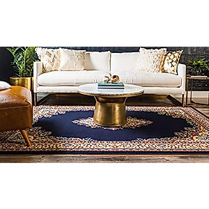 Unique Loom Reza Collection Traditional Persian Style Area Rug, 6 x 9 ft, Navy Blue/Ivory