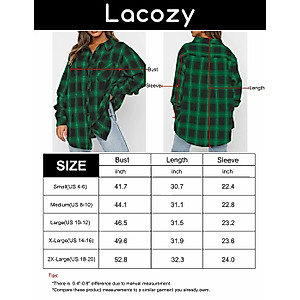 Lacozy Women’s Long Sleeve Buffalo Plaid Flannel Shirt Basic Button Down High Low Hem Tops Black Medium