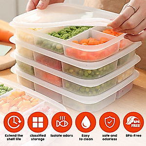 KKONHII 4 Pcs Divided Veggie Tray with Lid and Food Clip, 5 Compartment Reusable Snackle Box Food Storage Container Fridge Organizer BPA-Free Container Serving Tray for Snack, Fruit, Candy, Nuts