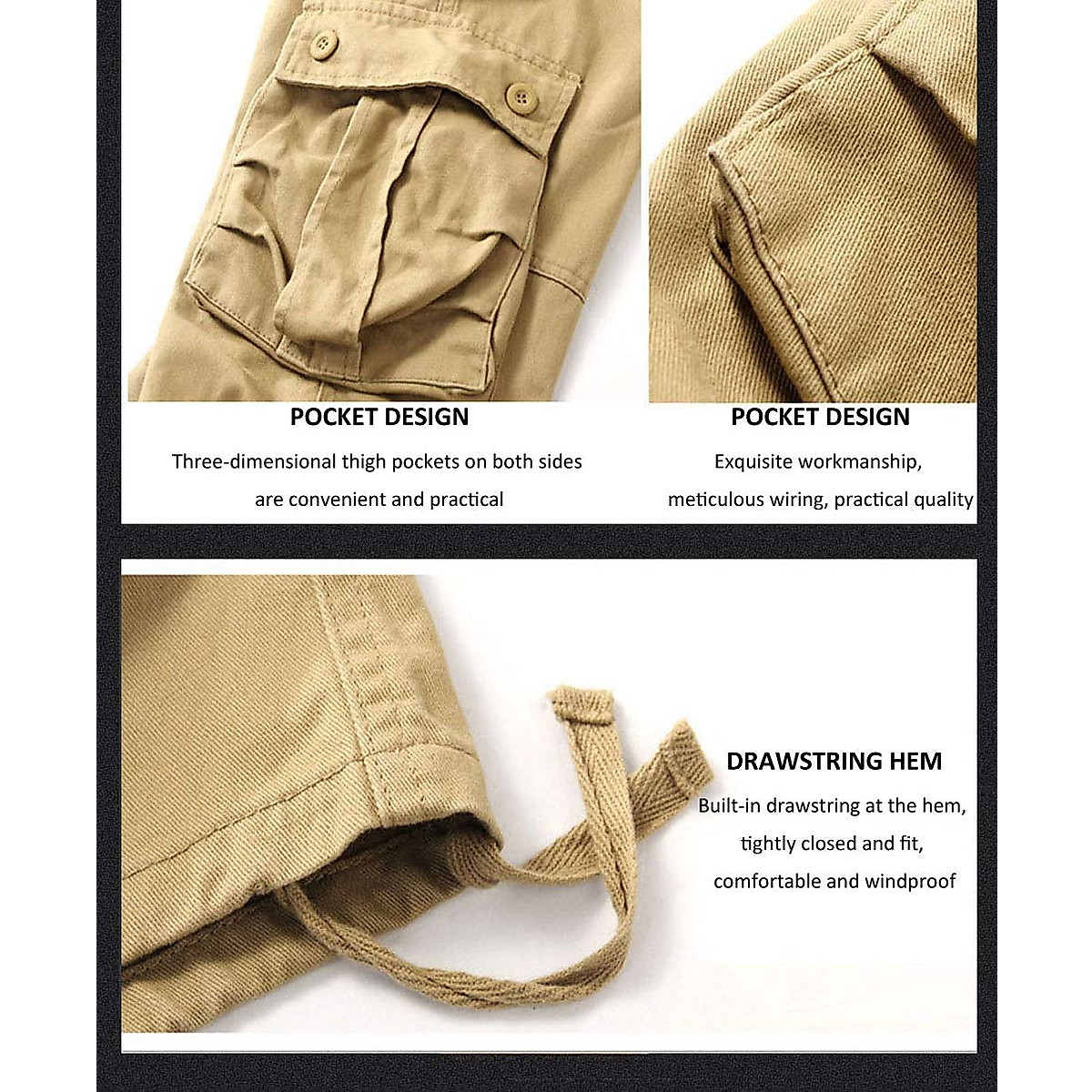 Lilychan Men's Lightweight Cargo Trouser Hiking Pants Army Combat Work pants Casual Pants with 6 Pocket (30, Black)