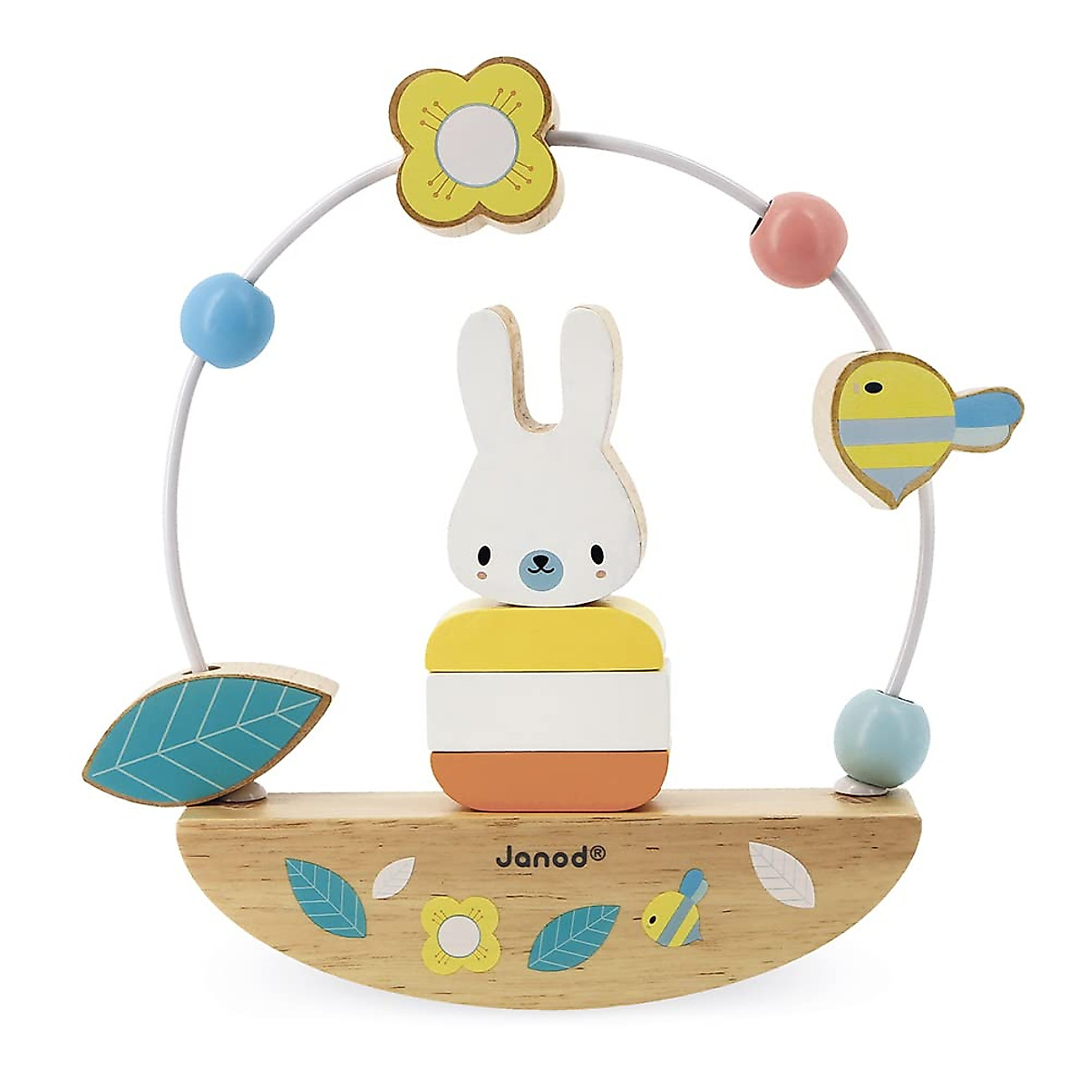 Janod - Pure Bead Maze and Rocking Rabbit - Ages 1+ - J05149, White