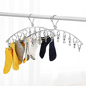 Toplife Clothes Hanger with 10 Clips, Stainless Steel, Windproof, for Drying Socks, Bras, Underwears, Baby Clothes, Hats, Scarfs, Towels, Pants, and Gloves, Set of 4