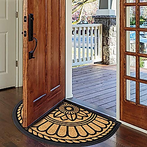 Mibao Half Round Door Mat, Non-Slip Welcome Entrance Way Mat, Durable Rubber Mats, Low-Profile Heavy Duty Doormat, Circle Mats for Garage, Patio, High Traffic Areas, 24" x 36", Yellow