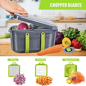 WTASUP Vegetable Cutter, Upgraded 22 Piece Kitchen Mandoline Slicer Grater, Dicer Chopper Cutter, Drain Basket, Kitchen Gadget Set with Containers, Kitchen Storage, Mother's Day Gift, Holiday Gift