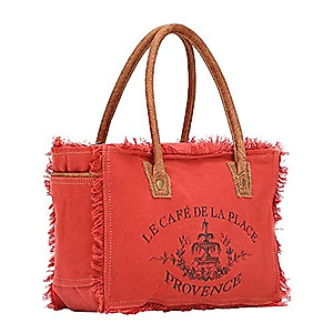 Myra Bag Carroty Upcycled Canvas & Leather Handbag S-1484