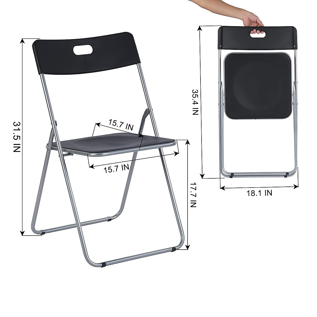 FurnitureR Plastic Folding Chairs 6 Pack Lightweight Portable Commercial Chair with Steel Frame and Carrying Handle for Home Office Waiting Room Meeting No Assembly Required (Black)