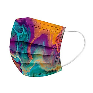 20/50/100 Pack Tie-Dye Disposable Face Protection, 3 Ply Protection Dust Women Men Breathable for Working Mowing Running Cycling Outdoor School (50 PC, Multicolor #1)