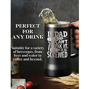 Onebttl Dad Fix Gifts from Daughter Son, Stainless Steel Beer Stein Tumbler, 24oz Beer Mug with Lid for Father's Day
