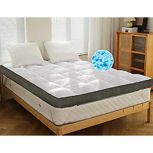WhatsBedding 3 Inch Memory Foam Mattress Topper Queen Size Memory Foam Filled Warming Cooling Fluffy & Soft 100% Air Fabirc Top Pillow Top, Anti-Slip Bottom, 4 Elastic Straps, 80x60x3 Inch, Queen