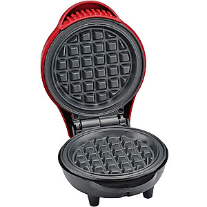 Kitchen Selectives Mini Waffle Maker By Select Brands - Classic Waffle Iron for Traditional, Savory or Dessert Waffles - Features Non-Stick Coating - 4 Mini Waffles, Red
