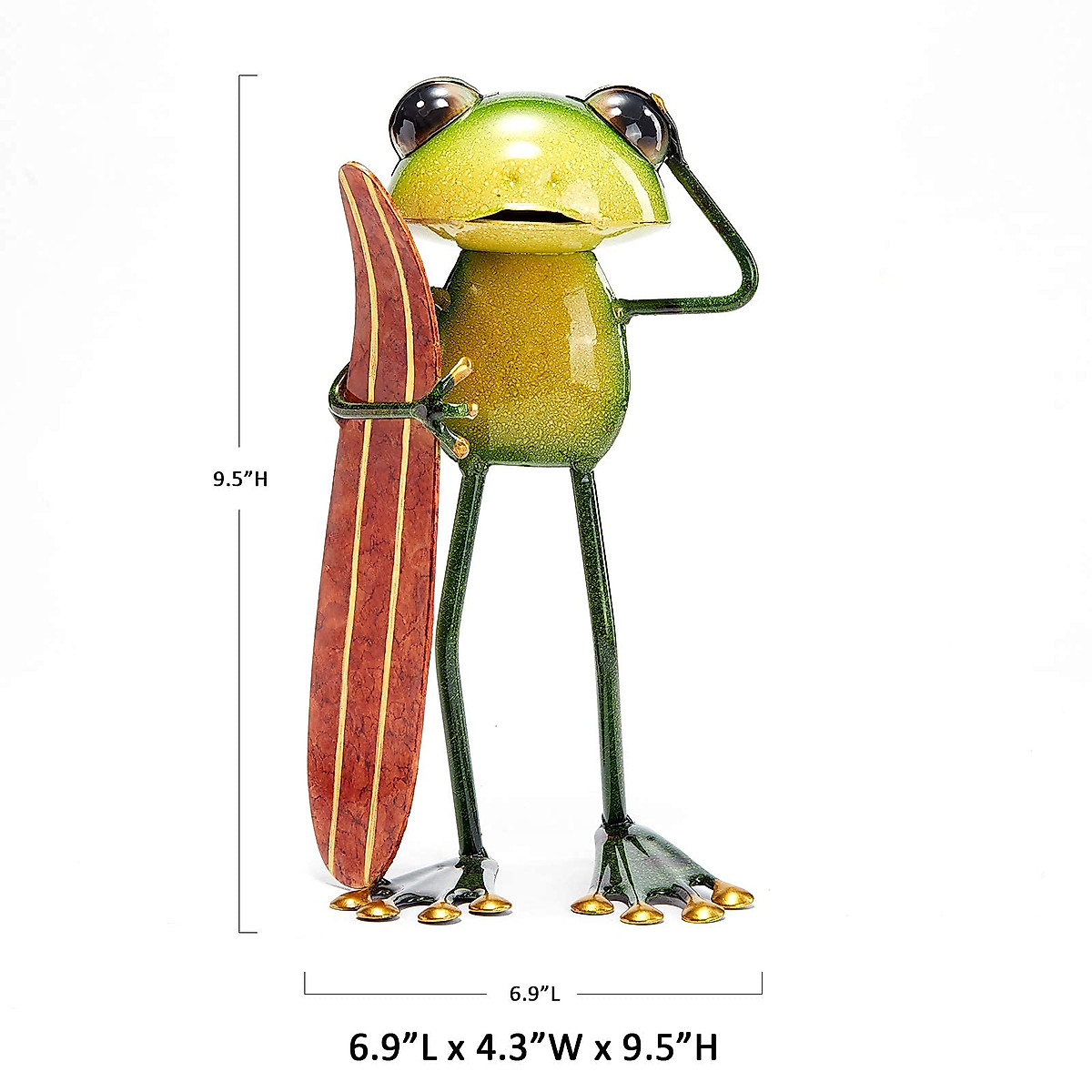 Aayla 9.5" H Frog Statue - Unique Adorable Green Surfing Frog Figurine Gift Home Kitchen Garden Decor for Frog Lovers