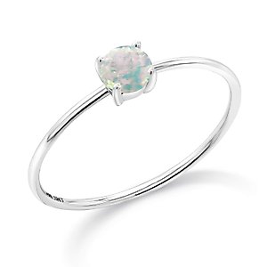 Gem Stone King 10K White Gold Gemstone Birthstone Engagement Ring | Round 4MM | Wedding Engagement Solitaire Anniversary Promise Ring For Women | Available In Size 5, 6, 7, 8, 9