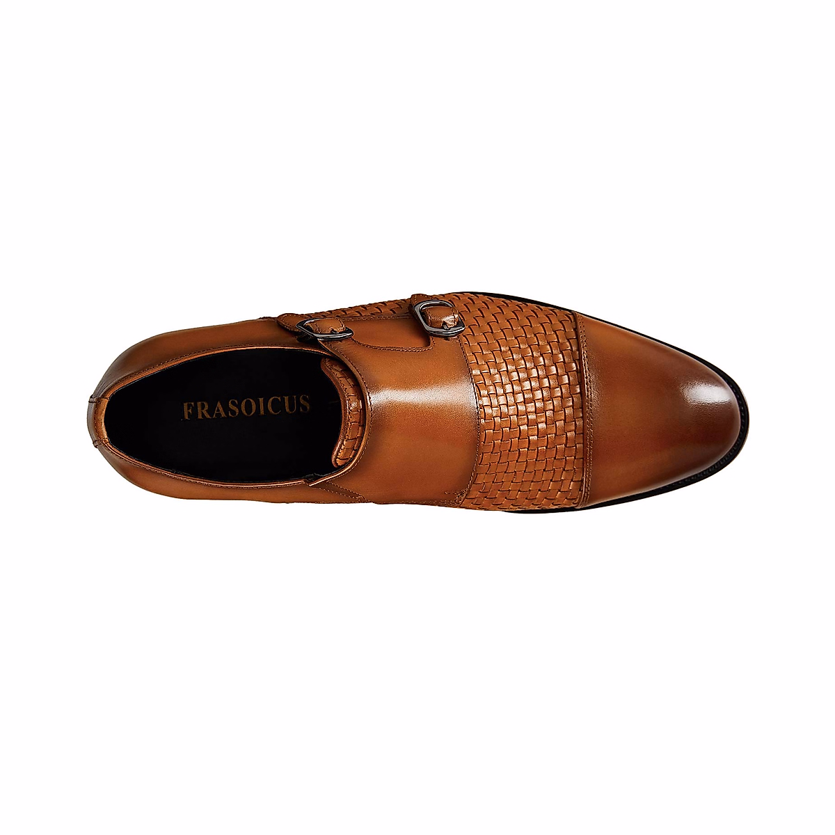 FRASOICUS Men ’s Dress Shoes Genuine Leather Single Monk Strap Slip-On Shoes for Formal Occasions 13 Brown