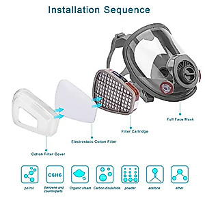 FNWD Reusable Full Face Mask with Activated Carbon Air Filter, Protect Against Gas,Paint,Dust,Chemicals and Other Work Protection（for 6800）