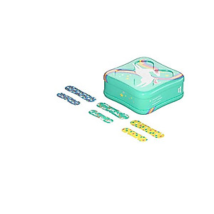 Welly Bandages | Adhesive Flexible Fabric Bravery Badges | Assorted Shapes for Minor Cuts, Scrapes, and Wounds | Colorful and Fun First Aid Tin | Unicorn Patterns - 48 Count
