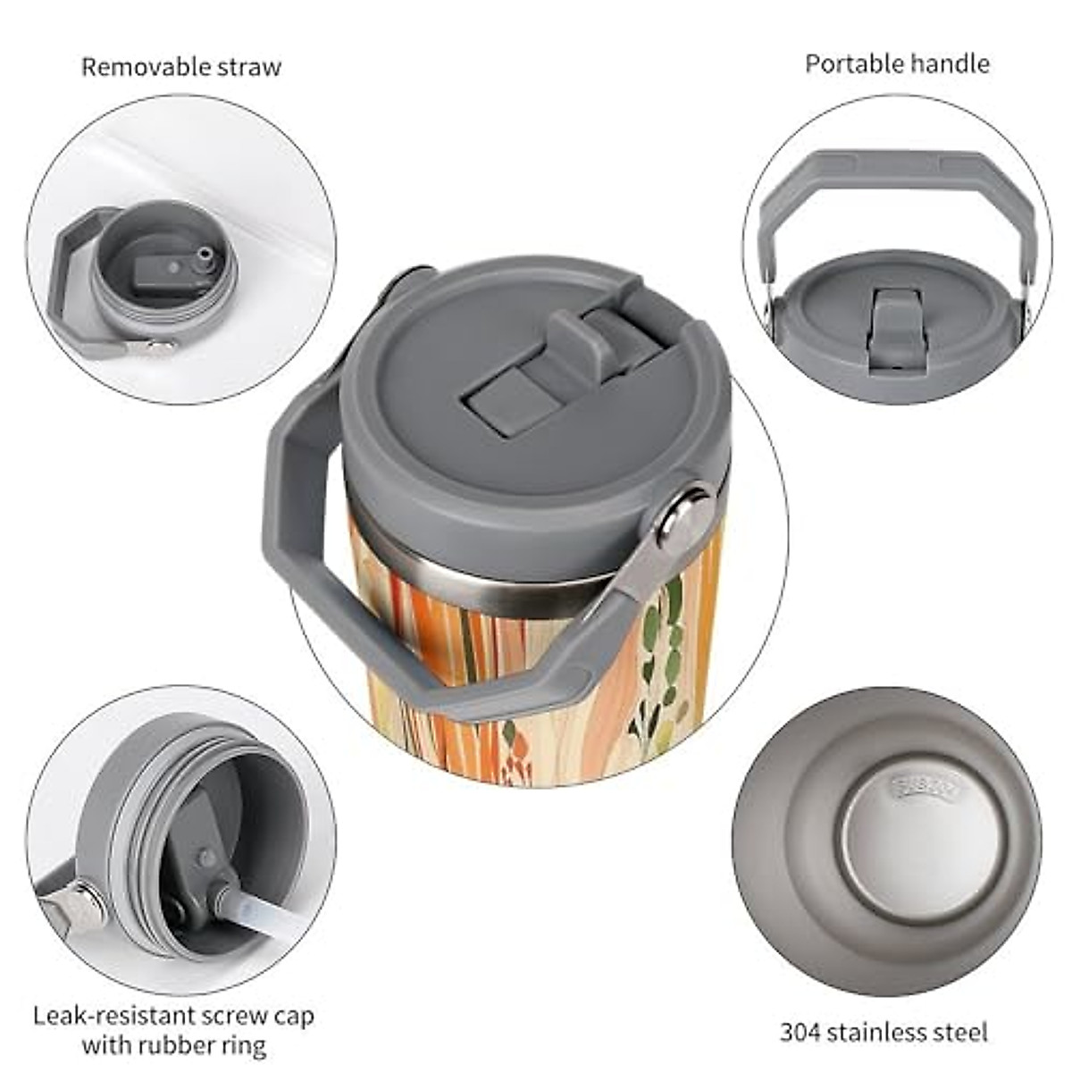 ZJCDPBR 30 Oz Tumbler with Foldable Handle And Flip Straw,Green Line Art Vacuum Insulated Travel Coffee Tumblers,Stainless Steel Leak-Proof Water Bottle,Fits in Cup Holder,Keep Cold 24H & Hot 12H