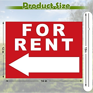 3 Pack 12 x 16 Inches for Rent Sign Kit Yard Sign with Tall Stands Double Sided Corrugated Plastic for Rental House Car Apartment Shops Business (Red)