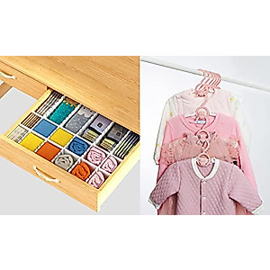 HGYZE Baby Closet Hangers with 42cm Customizable Separators for Nursery Drawer, Extendable Infant Pant Rack for Newborn Clothes -20pcs Pink Gifts & Deep Dividers for Girl Boy Toddler Kids Child